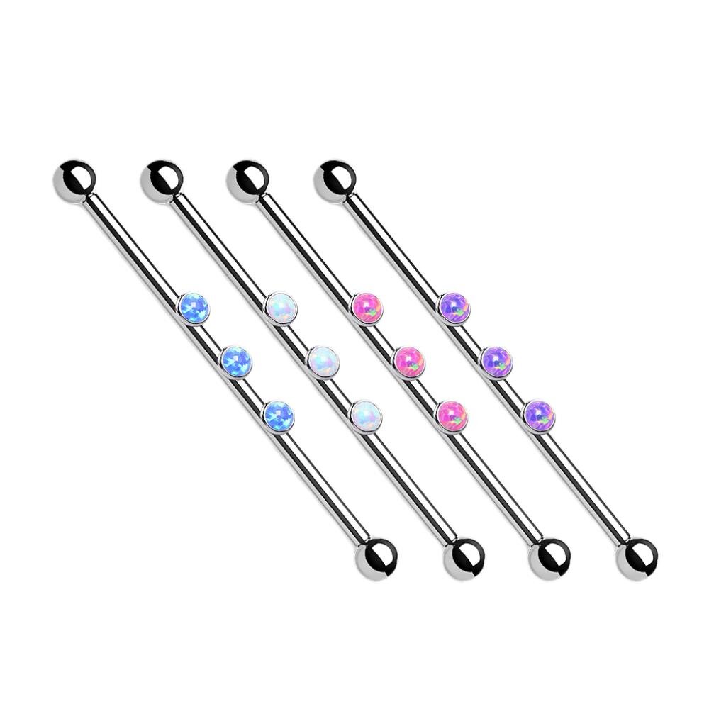 Steel - Industrial Barbell - 3 Round Opal Center - Internal Thread